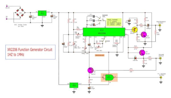 XR2206 function generator circuit | ElecCircuit.com XR2206 function generator circuit | ElecCircuit.com