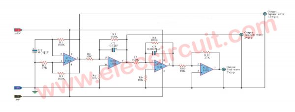 XR2206 function generator circuit | ElecCircuit.com XR2206 function generator circuit | ElecCircuit.com