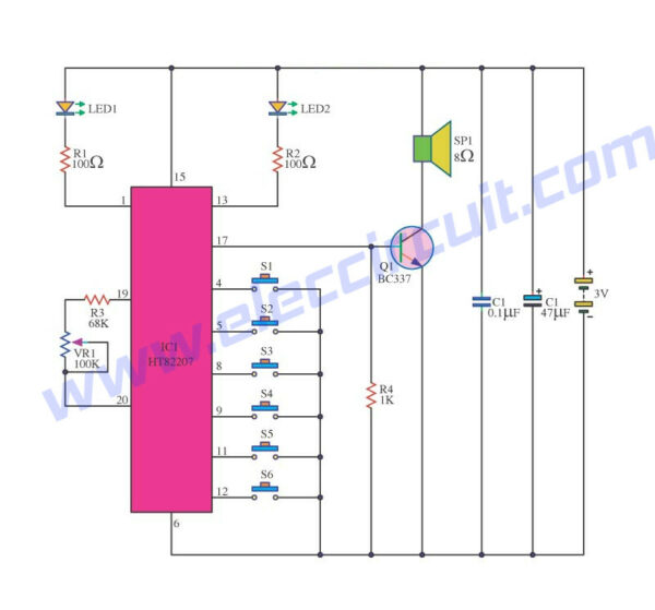 Learn Melody Tone generator circuits using HT82207 | UM3491| MM5837 ...