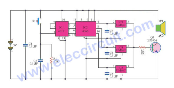 Learn Melody Tone generator circuits using HT82207 | UM3491| MM5837 ...