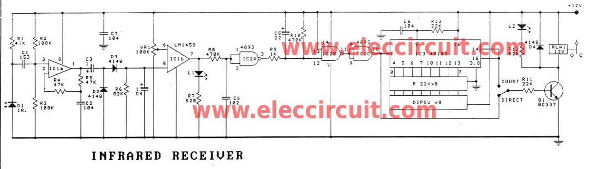 IR - infrared receiver and remote tester circuit | ElecCircuit.com
