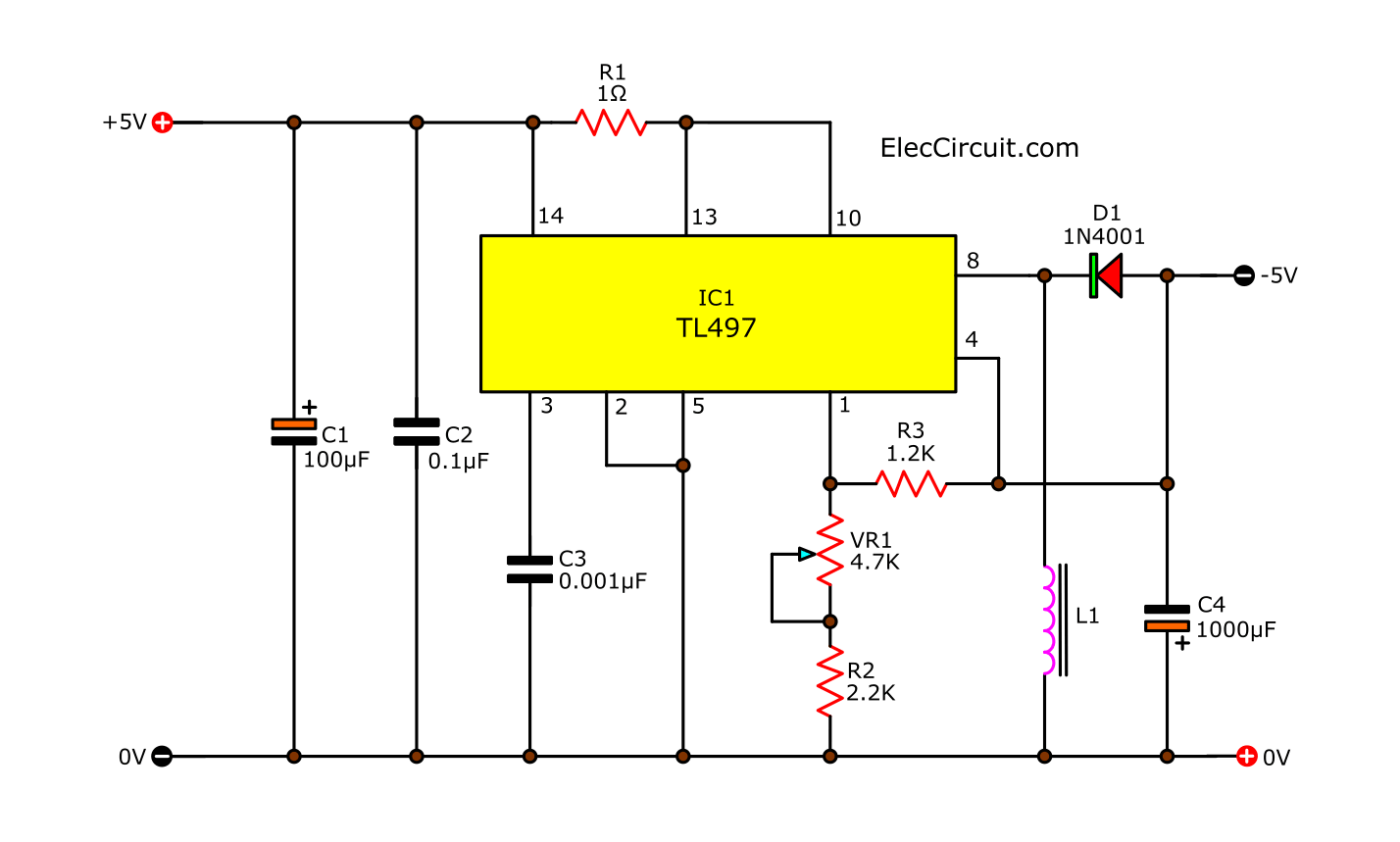 Switched mode power supply schematic using TL497