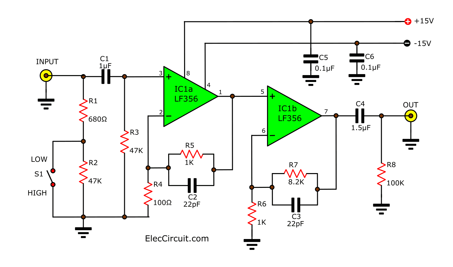 Low noise microphone preamplifier circuit -ElecCircuit.com Low noise microphone preamplifier circuit -ElecCircuit.com