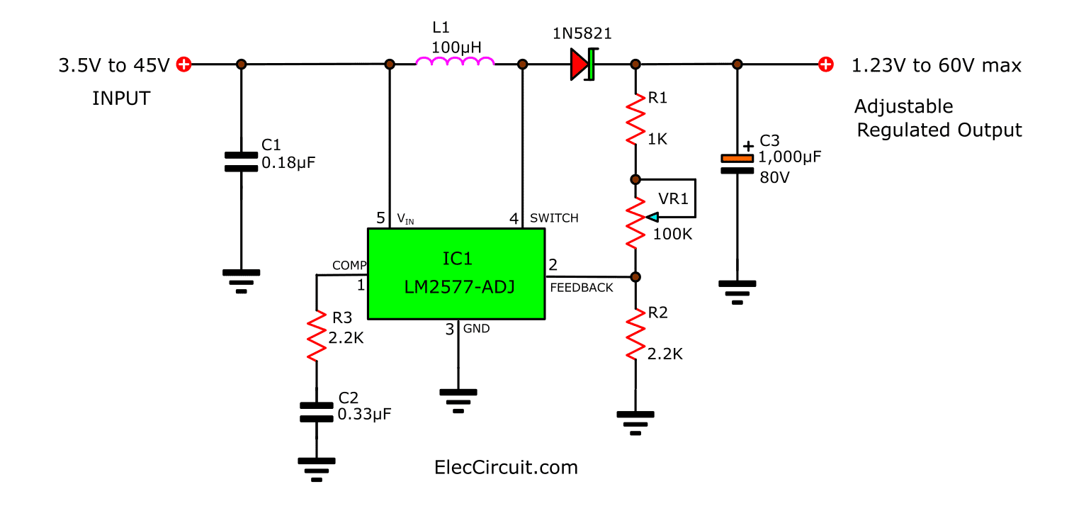 LM2577 Boost Converter circuit | Step up | Datasheet | Pinout