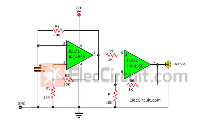 Basic pulse generator using op amp IC-4558 | ElecCircuit.com Basic pulse generator using op amp IC-4558 | ElecCircuit.com