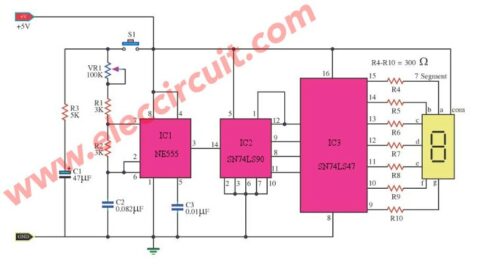 3 Electronic dice circuit with 7 segment display using CD4017 - ElecCircuit