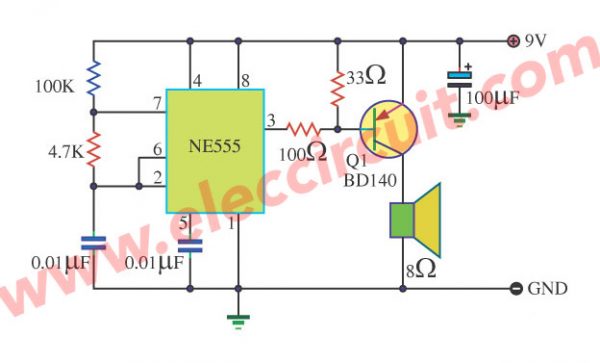 555 Timer Audio Alarm Circuits
