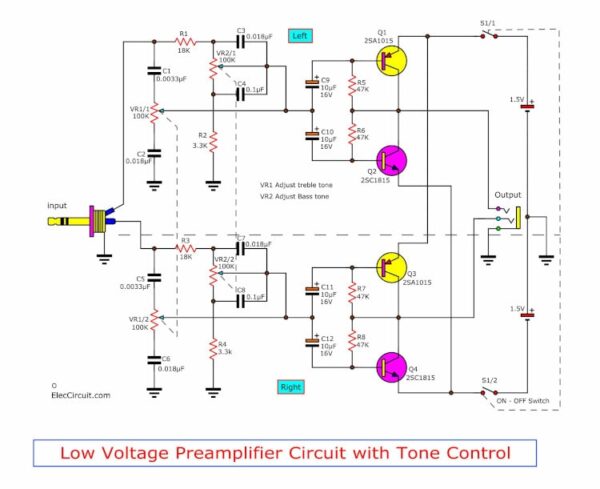 7 tone control circuit diagram with PCB layout | ElecCircuit