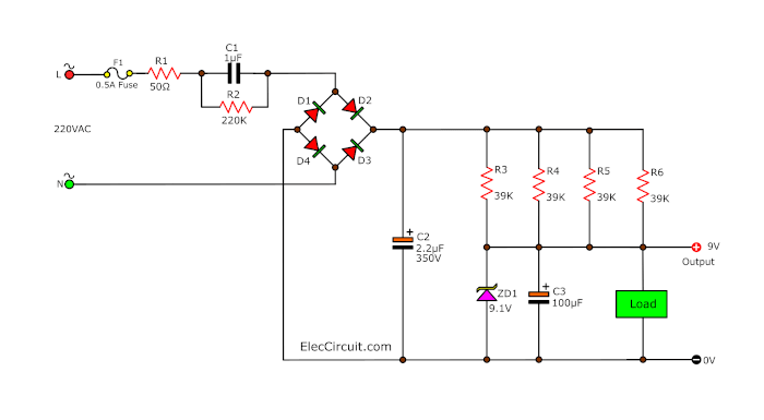 Simple transformerless power supply circuits | ElecCircuit.com
