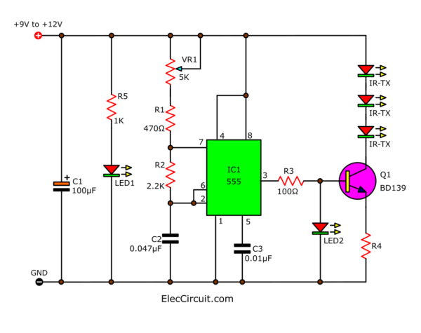 Infrared Remote control transmitters Circuits | ElecCircuit.com