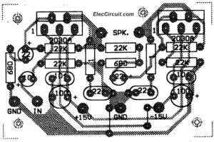 TDA2030 bridge amplifier circuit diagram with PCB, 35W RMS