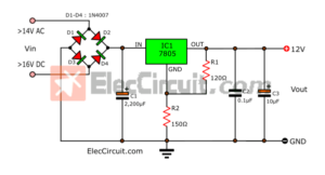 7805 datasheet voltage regulator IC: Pinout and example circuits