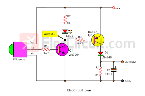 Simple Automatic Motion Sensor Light Circuit | ElecCircuit.com Simple Automatic Motion Sensor Light Circuit | ElecCircuit.com