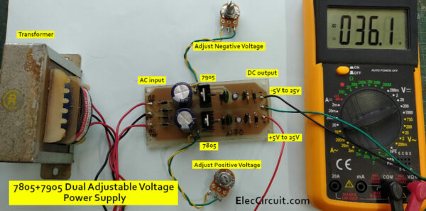 Adjustable 7805 and 7905 Voltage Regulator Circuit | ElecCircuit