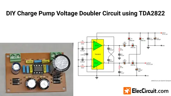 DIY Charge Pump Voltage Doubler Circuit using TDA2822 | ElecCircuit.com