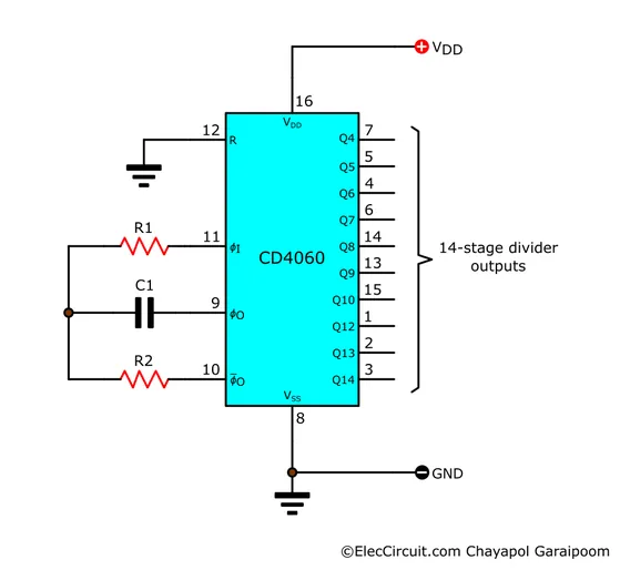 CD4060 Oscillator Counter Divider – Pinout, Operation, and Usage
